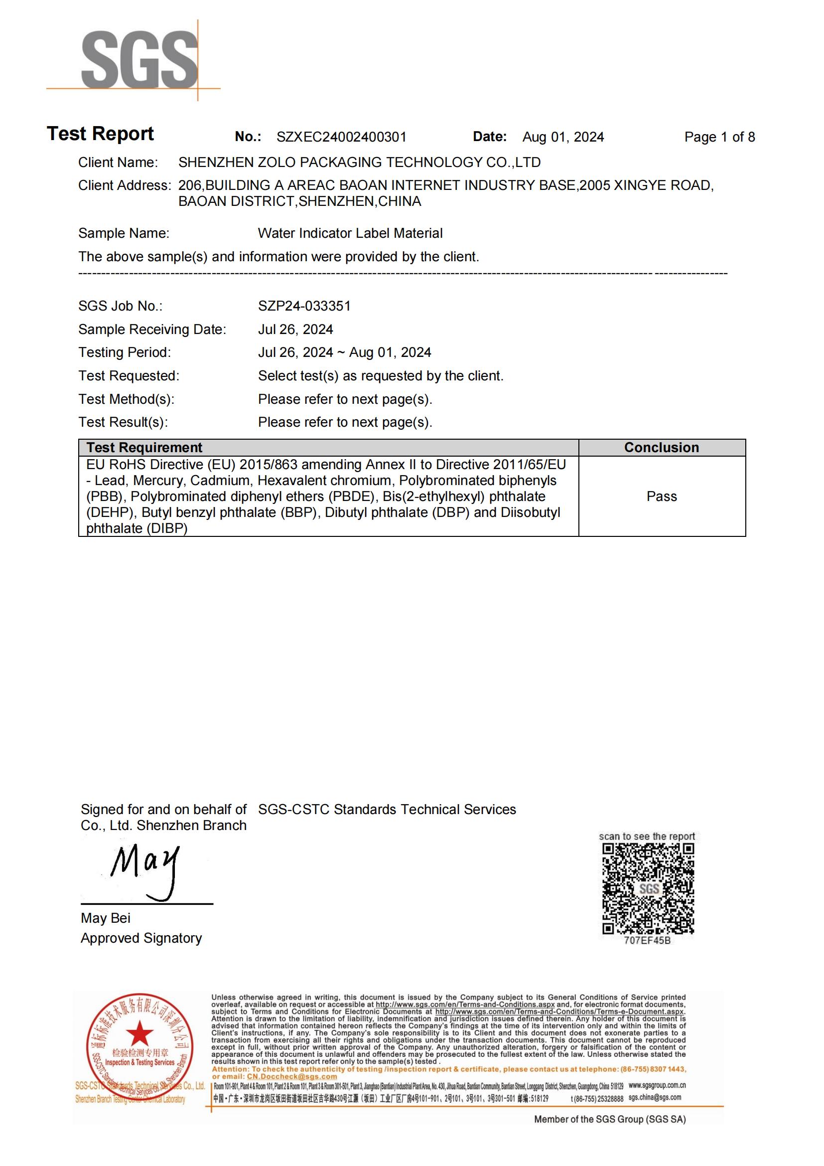 Water Indicator Label Material-ZOLO Packaging Technology