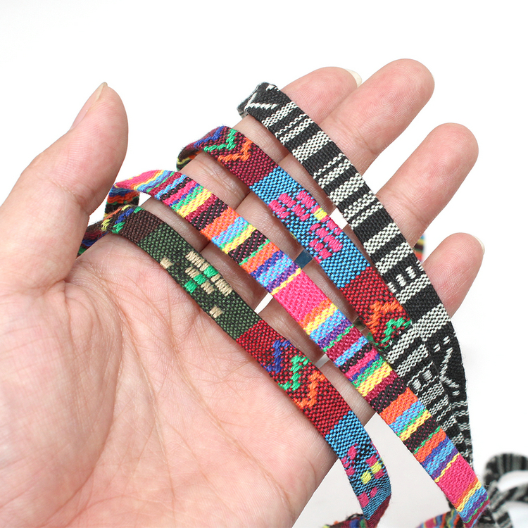 Customize 10mm Narrow Ethnic Jacquard Piping Ribbon Trim for Camera Straps