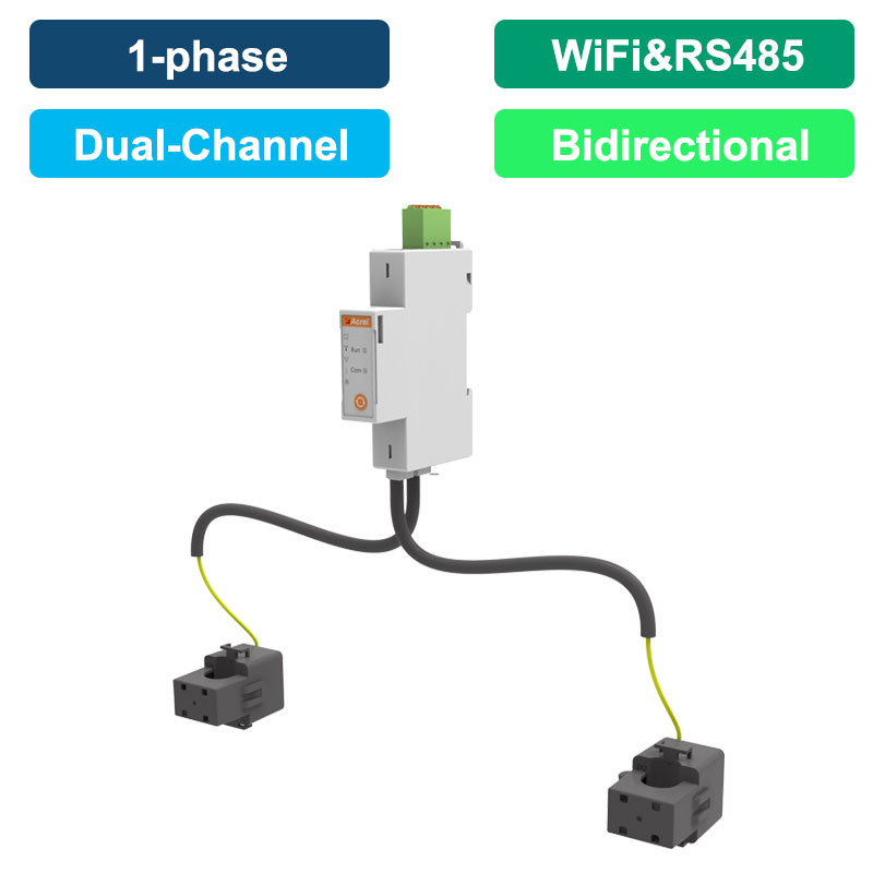 ADL200W-CT Dual-channel WiFi Bidirectional DIN Rail Energy Meter ...