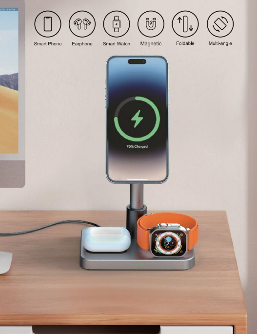 3 in 1 Telescopic Stand Wireless Charger: Convenient and Versatile Charging Solution.