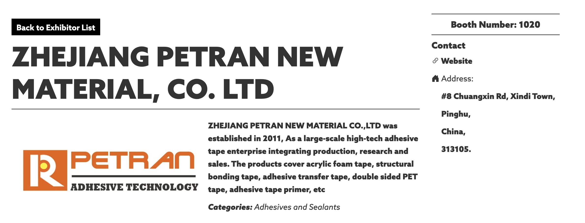 Petran will attend the Adhesive Bonding Expo（Booth number:1020)）--