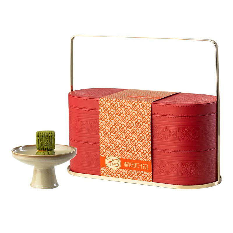 Oval Red Mooncake Box with Full-Page Embossing, Double-Layer Structure ...