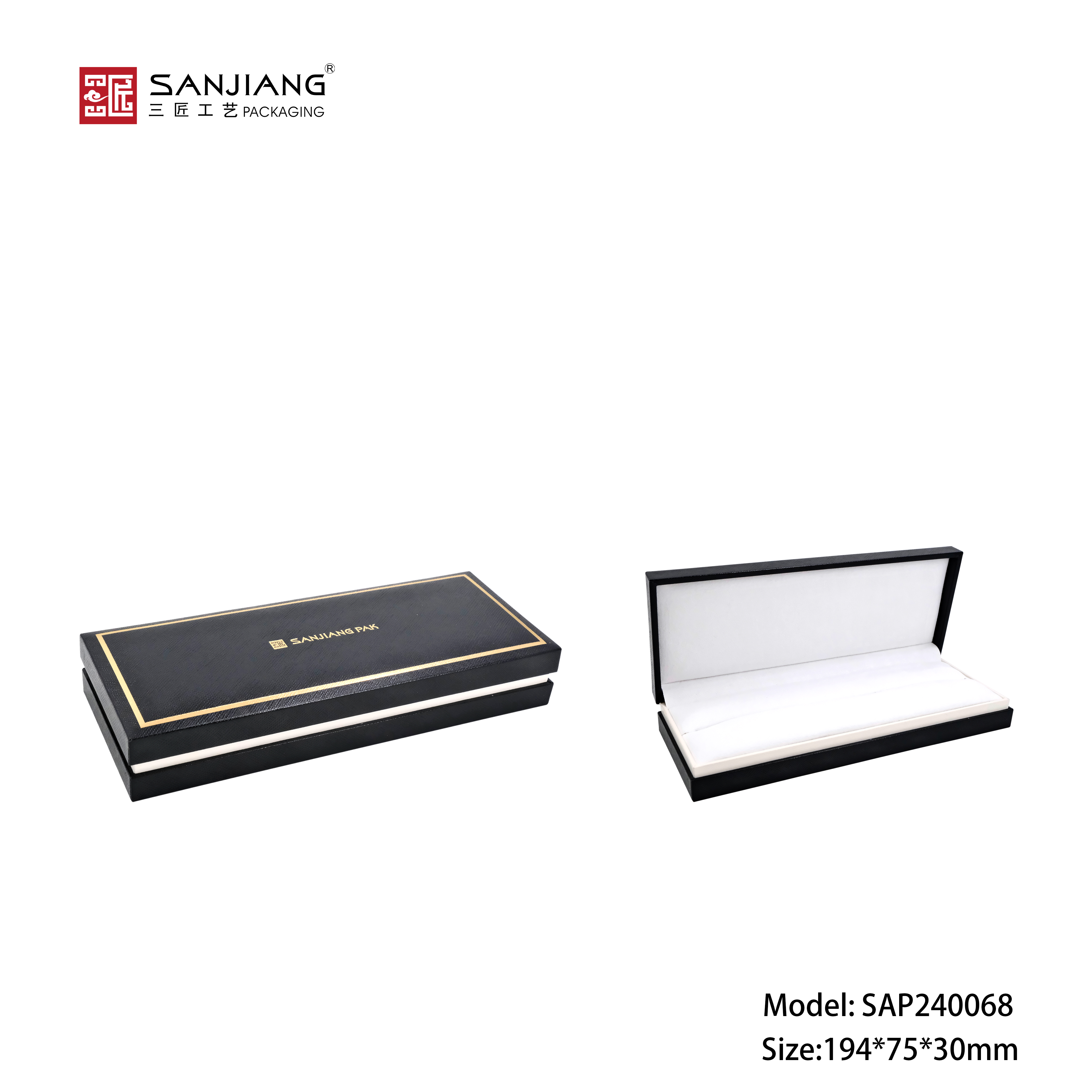 Elegant Black Rectangular Pen Box｜Waisted White Center Design｜Gold ...