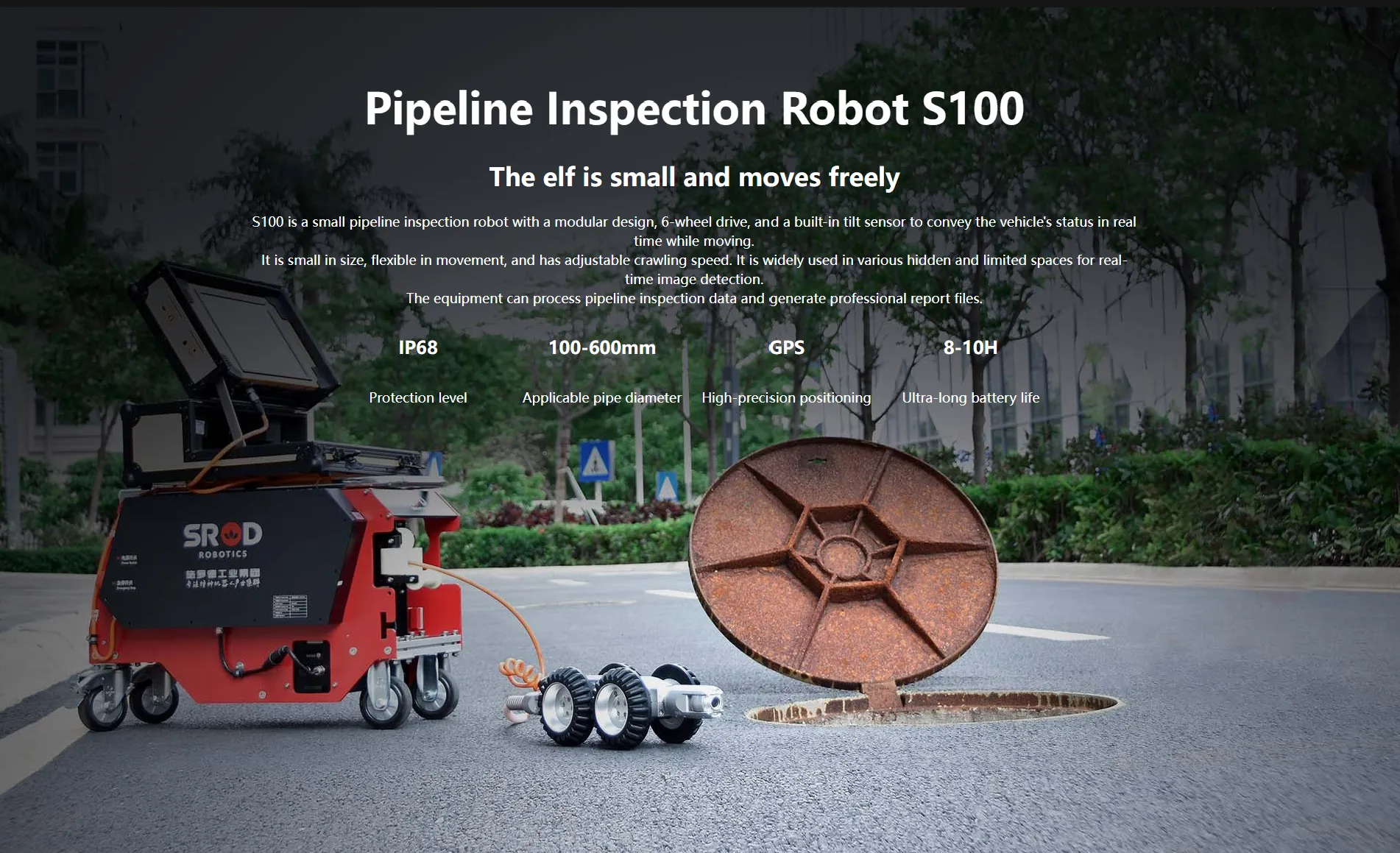 S100 Pipe Inspection Robot - Modular Design, 6-Wheel Drive, Real-Time ...