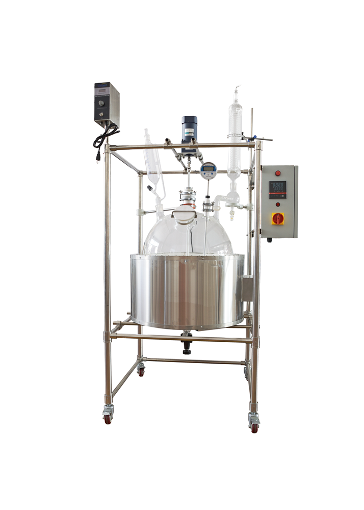 100L non-jacketed glass reactor with heating mantle for decarboxylation ...