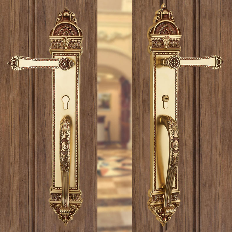 European Style Villa Carved Door Lock and Handle Set - Deluxe Knurled ...