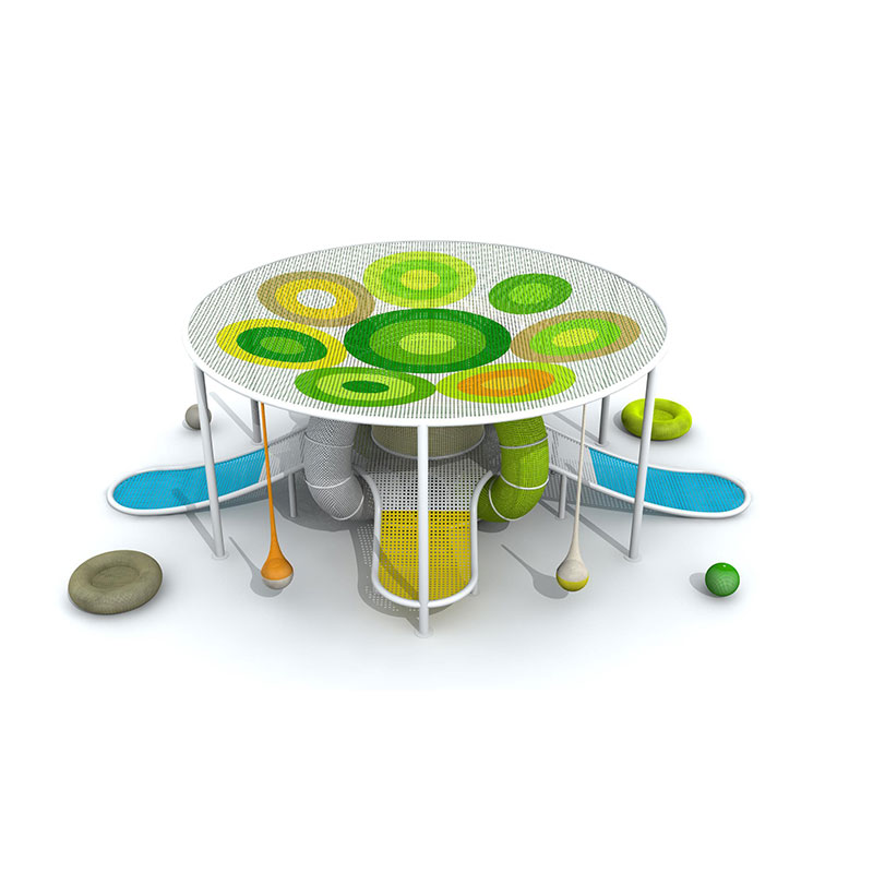 Net playground made of beehive rainbow climbing net with hanging ball ...