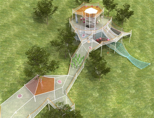 Large outdoor rope and net based playground, rope course adventure park ...