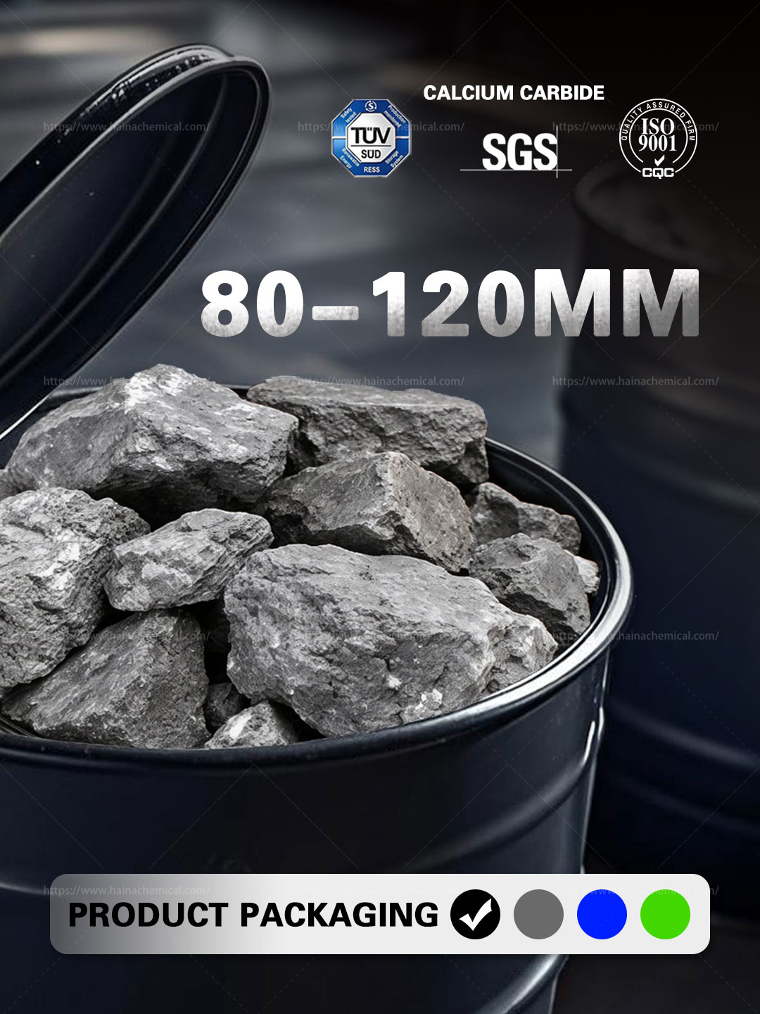 80-120mm High Purity Calcium Carbide Gas Output 315L/kg 100kg/barrel ...