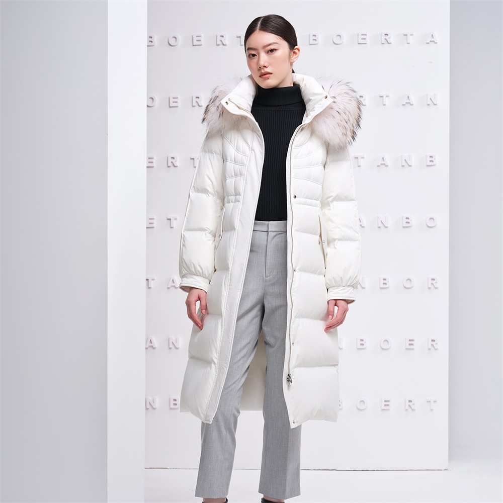 Fur Collar Hooded Long Goose Down Coat custom women down coat winter ...