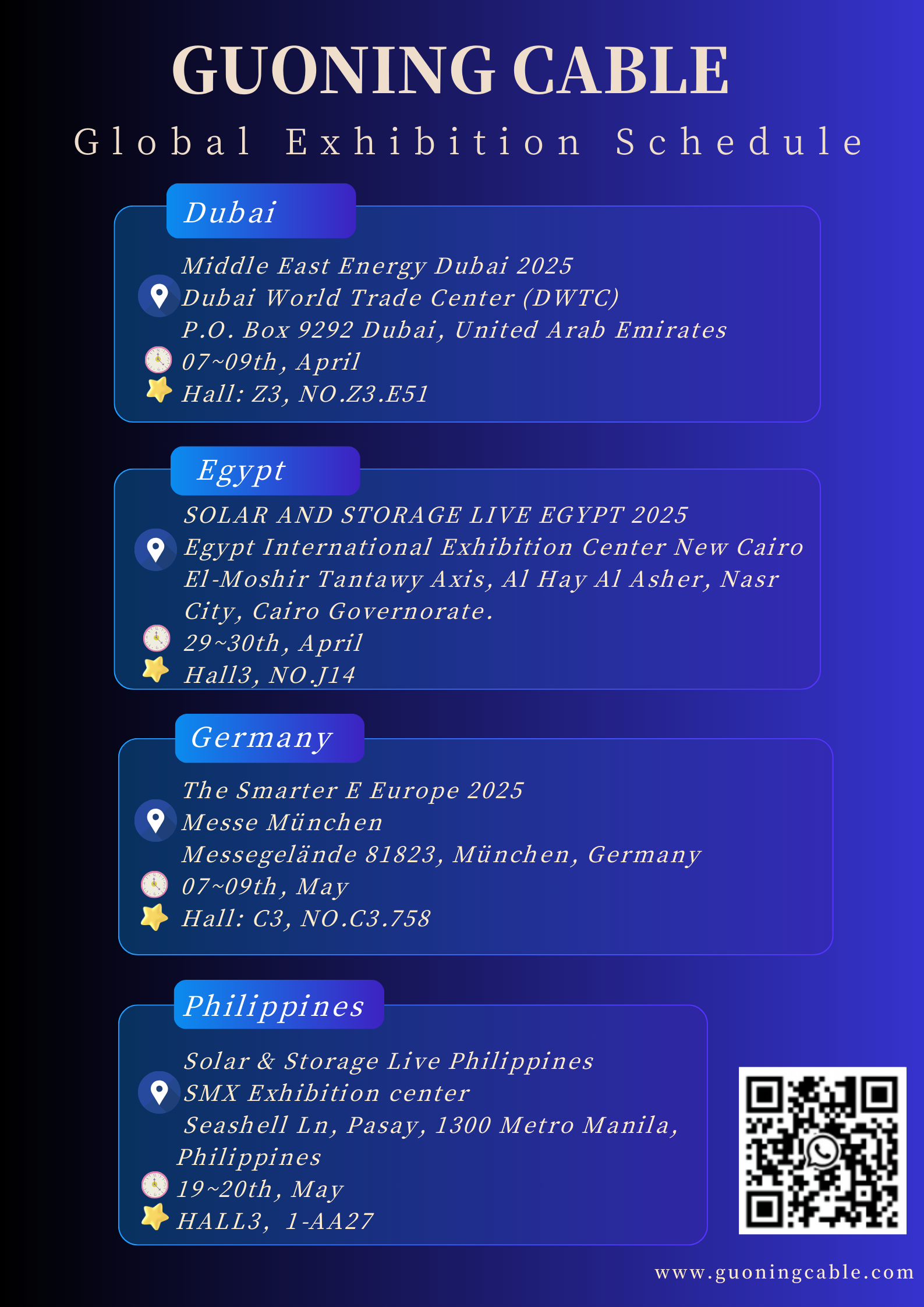 Global exhibition schedule of Guoning cable-GNCC
