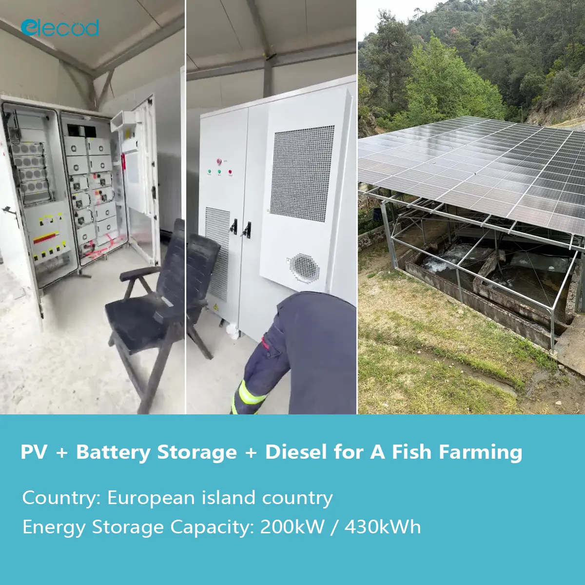 PV+200kW/430kWh battery storage+diesel hybrid microgrid for a fish farming