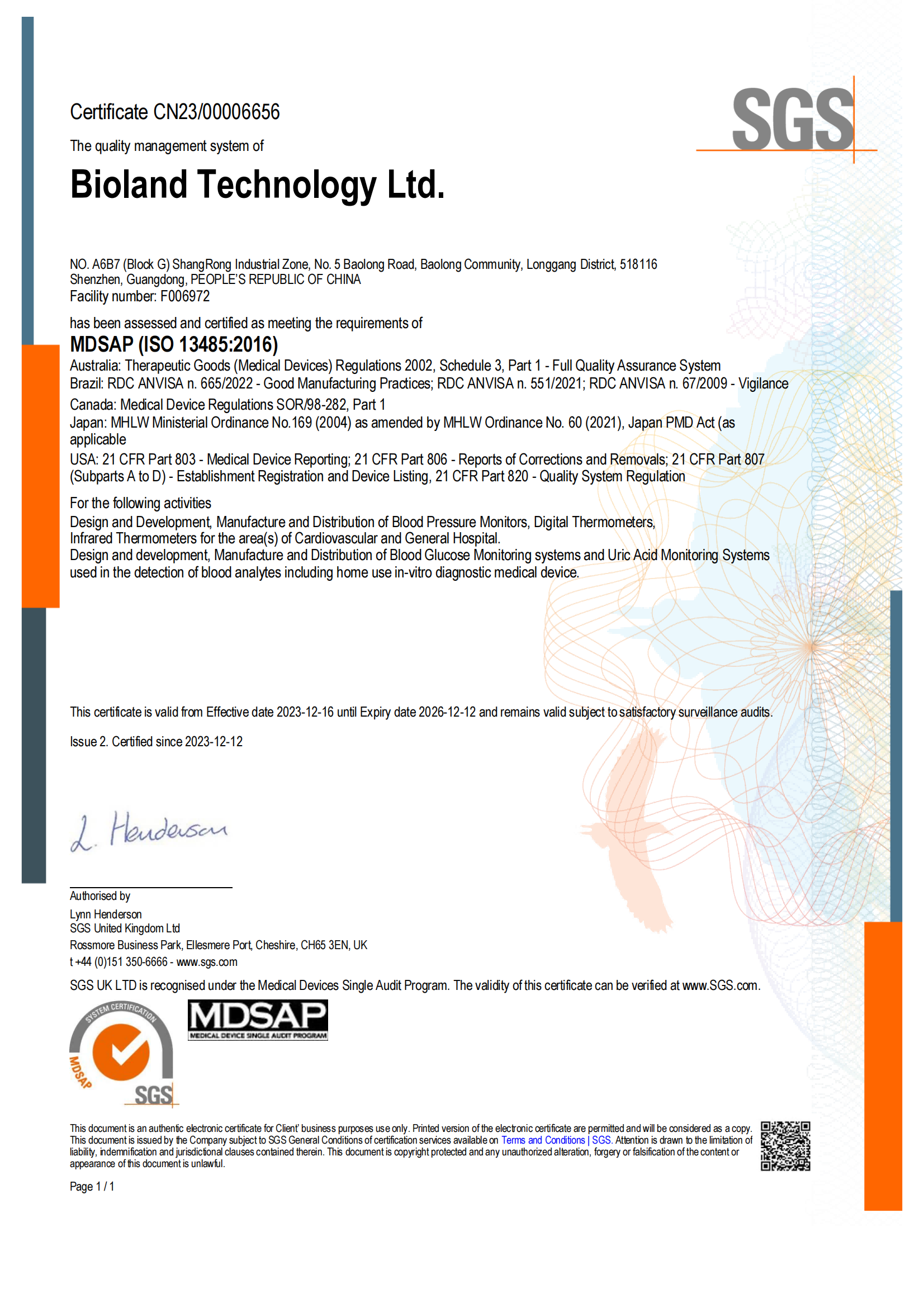 Bioland Obtains MDSAP Certification, Sharing Common Development with All Customers Worldwide-BIOLAND