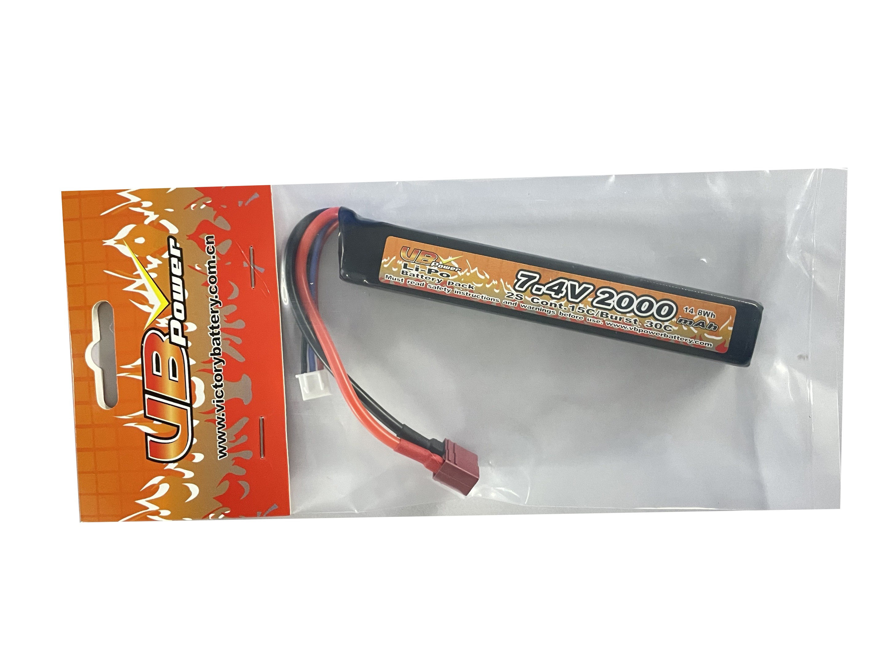 VBpower 7.4V 2000mAh 15C Li-Po Airsoft Stick Battery with Deans ...