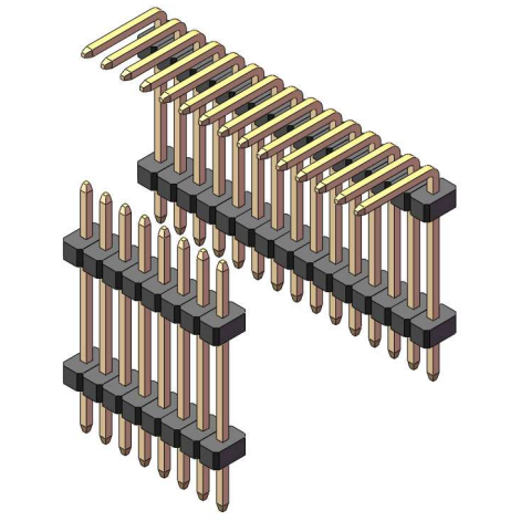 1.27mm 0.40SQ Pin Header, Single Row, Double Plastic, Straight/Right ...