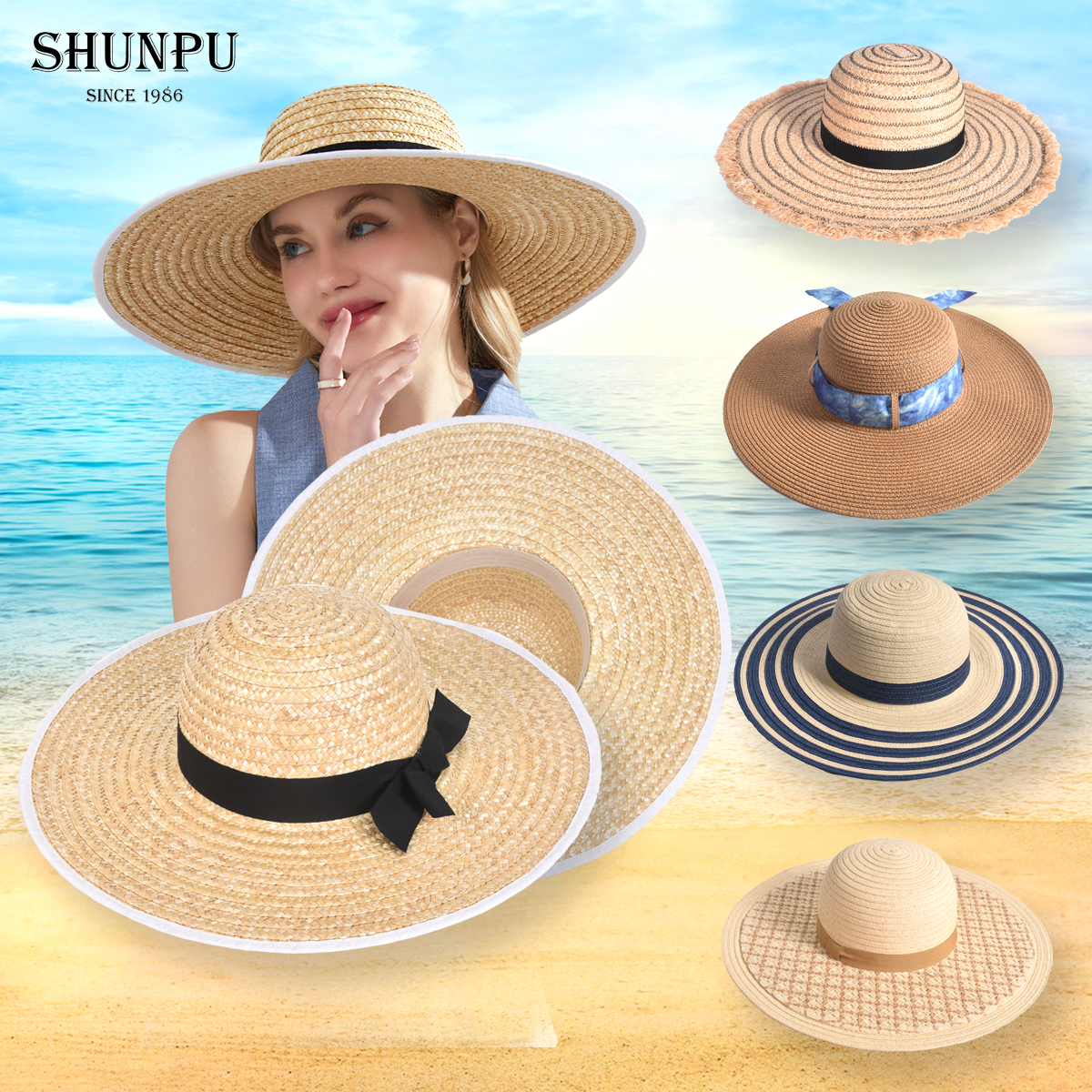 Custom Wheat Floppy Straw Hat-Shunpu