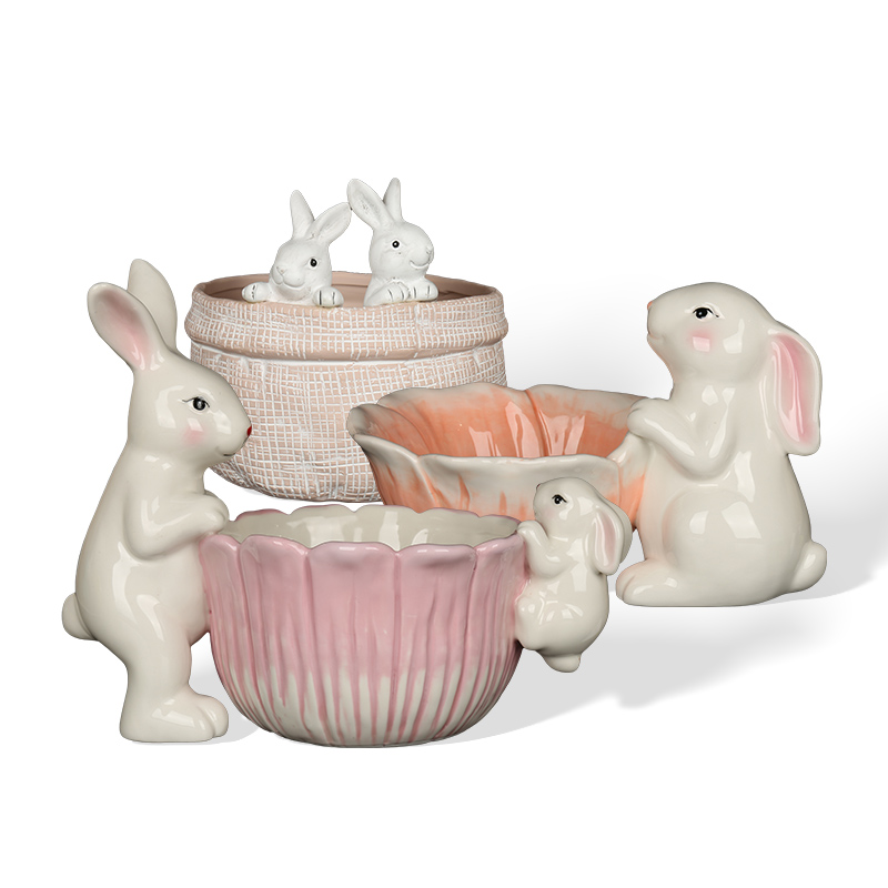 Easter Bunny Ceramic Planter - Whimsical Rabbit-Ear Decorative Pot with ...
