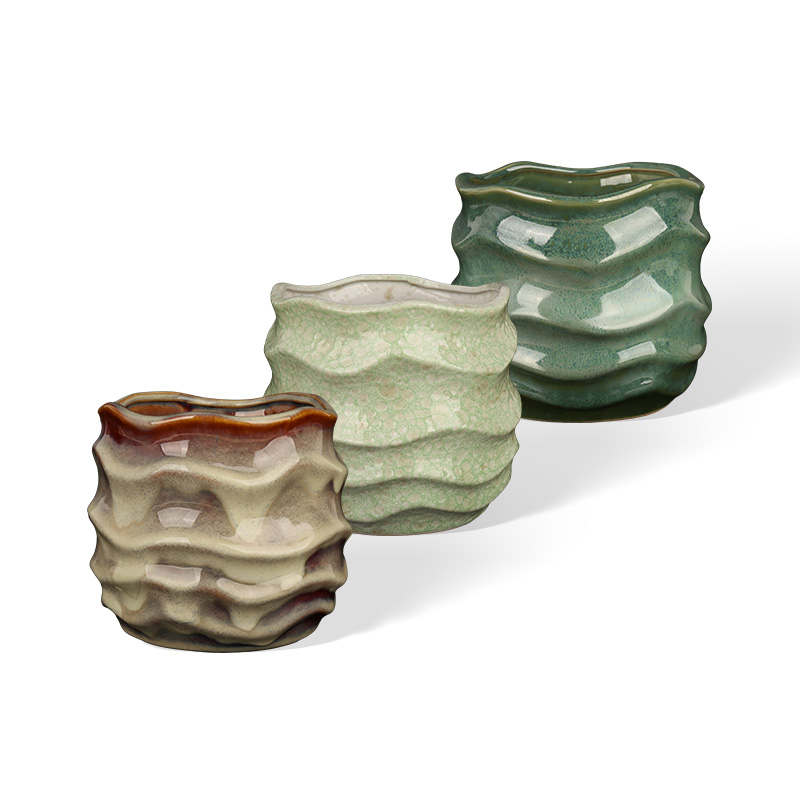 Handmade Wavy Ceramic Flower Pots Set Unique-Art Word