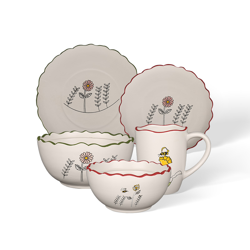 Hand-Painted Ceramic Tableware Set with Cosmos Flowers - Handcrafted ...