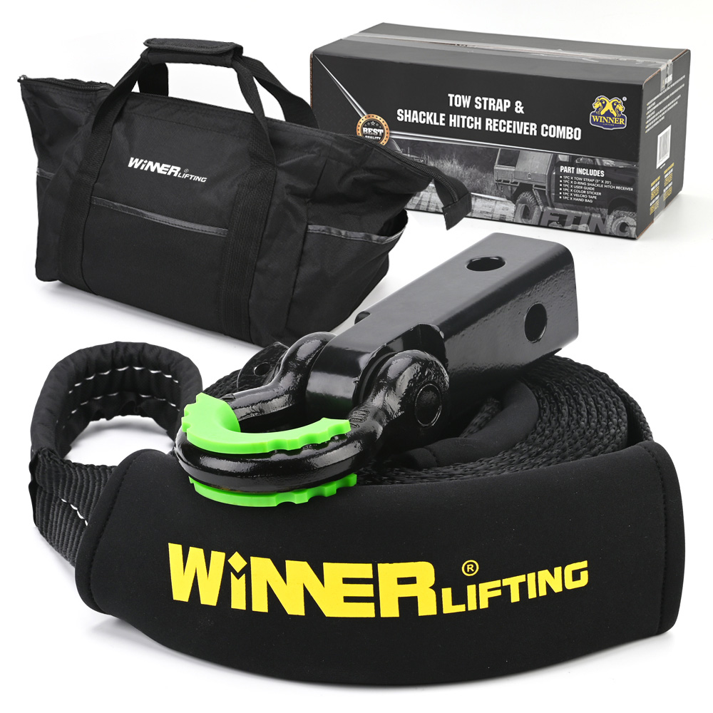 3 Inch Heavy Duty Tow Strap With Shackle Hitch Receiver COMBO - High ...