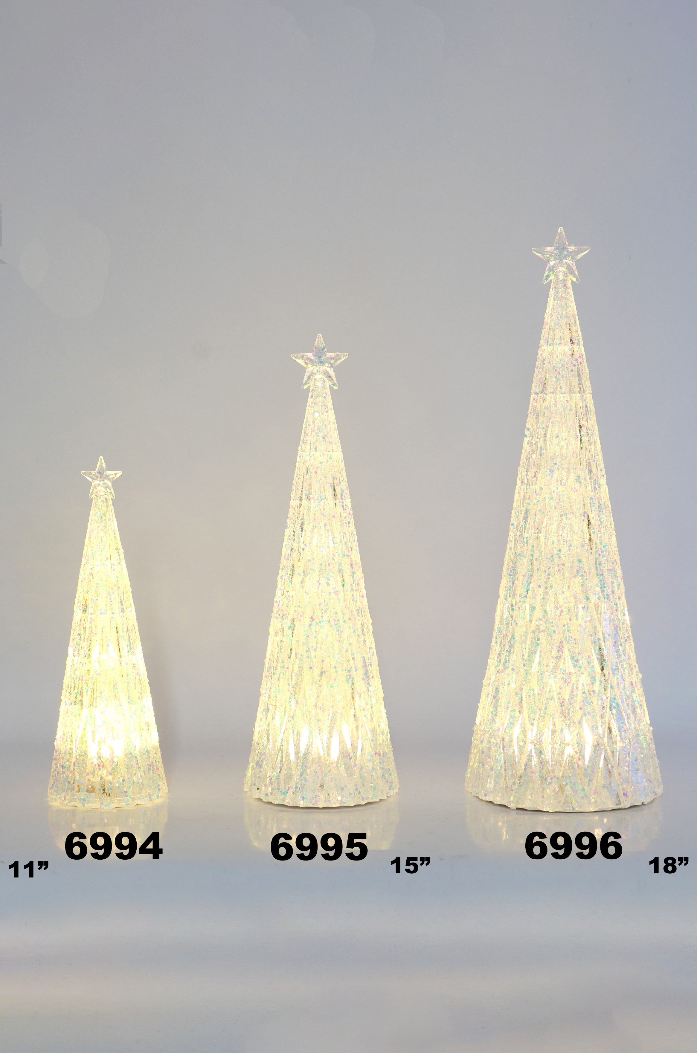 Set Of 3 LED Acrylic Lighted Christmas Iridescent Trees - Small, Medium ...